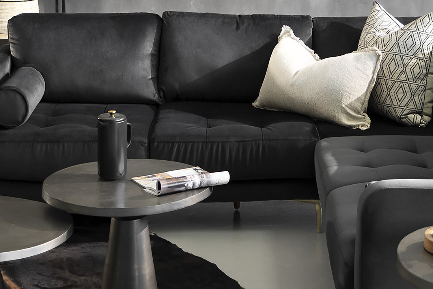 Hayden Velvet Corner Couch - Midnight | Cielo