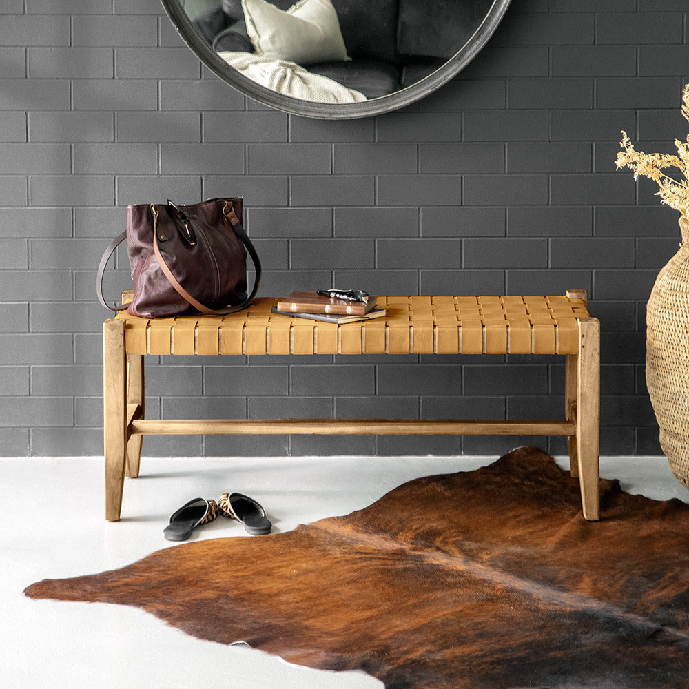 Tan Leather Bench | Cielo