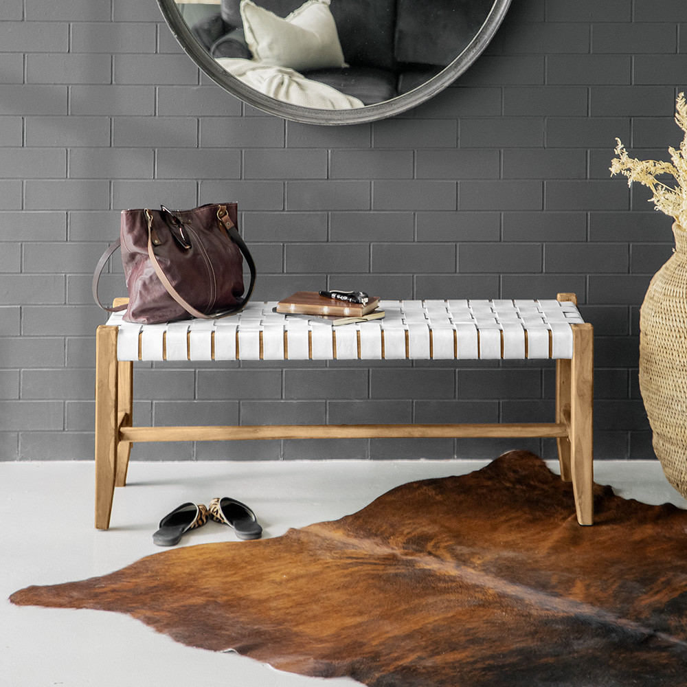 Zachary Leather Bench - White | Cielo