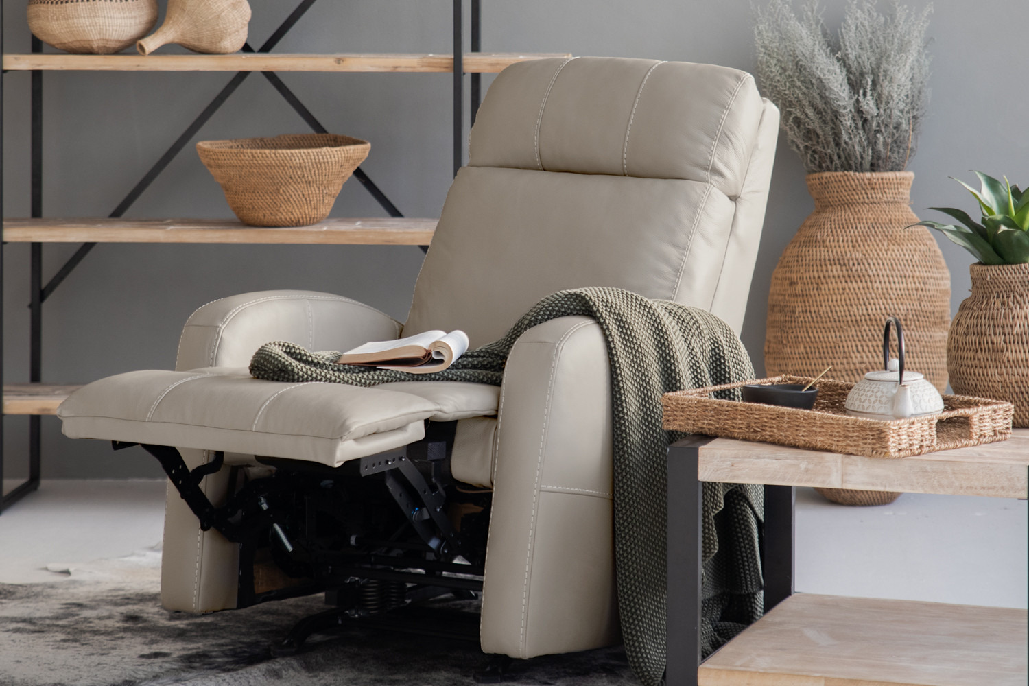Benton Leather Rocker Recliner - Taupe | Cielo