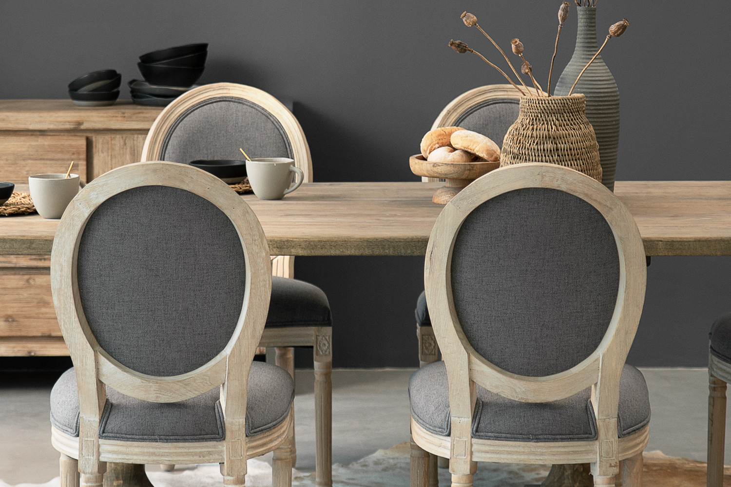 Bordeaux Olivia 6 Seater Dining Set 1.9m Dark Grey Cielo