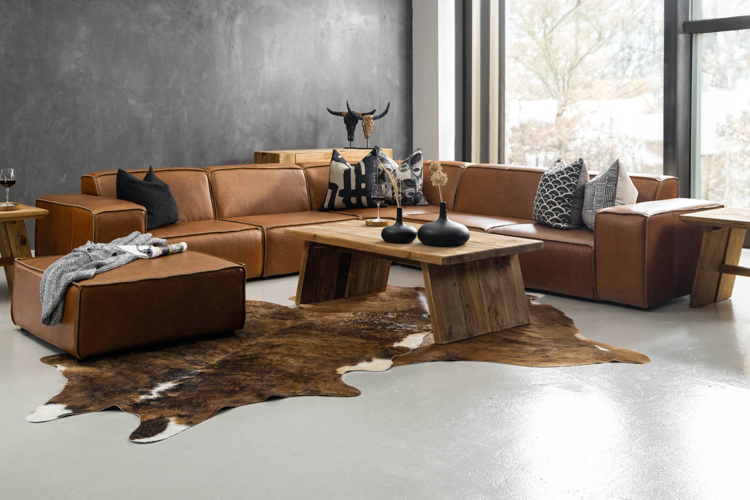 Jagger Leather Modular - Grand Corner Couch with Ottoman | Cielo