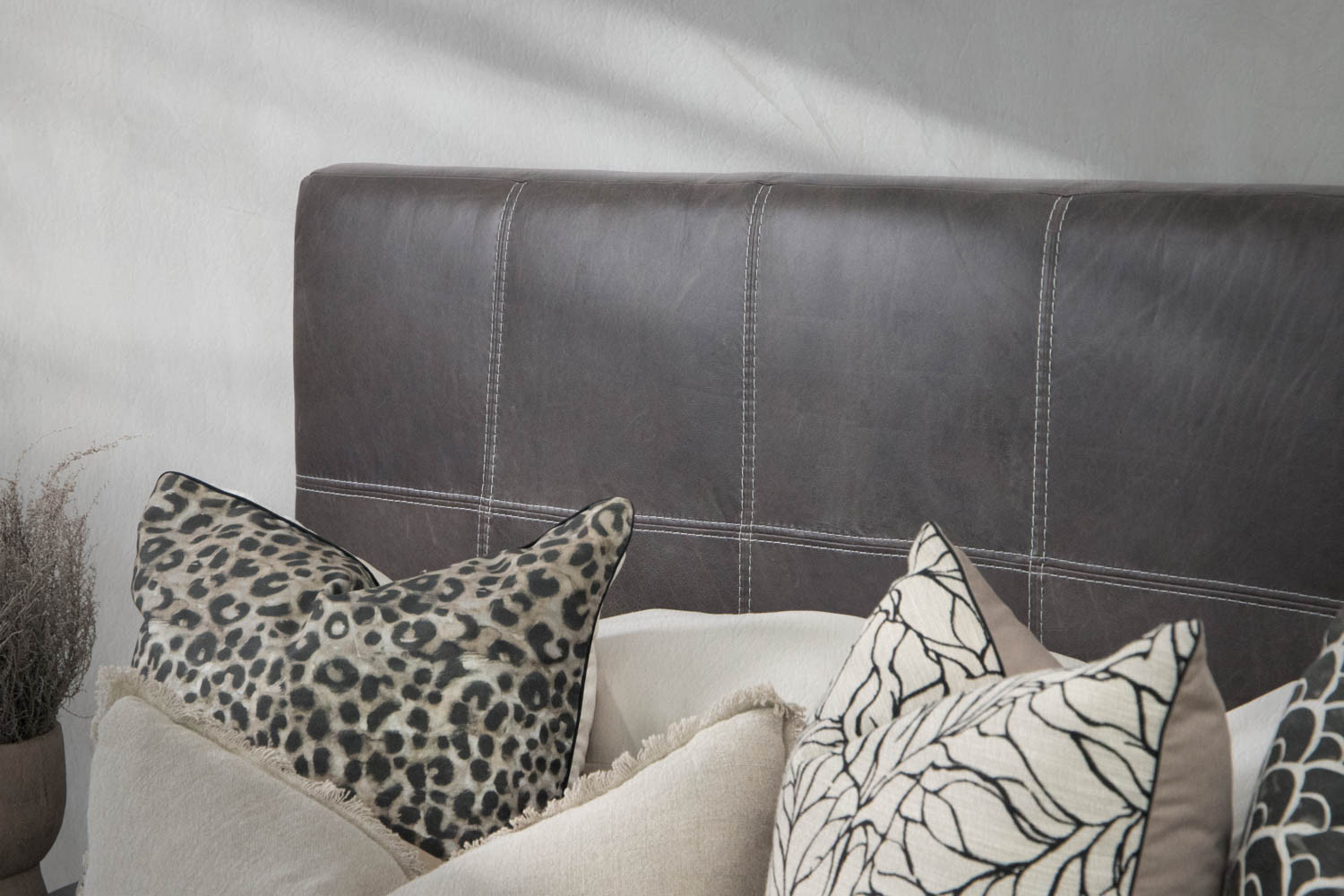 Spenser Leather Headboard - Grand King - Charcoal | Cielo