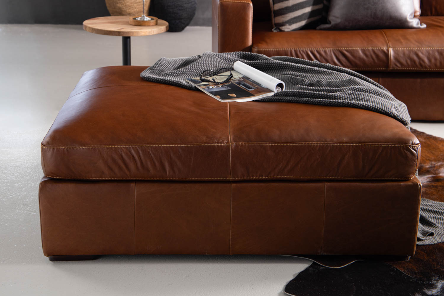 Archer Leather Ottoman - Burnt Tan For Sale | Cielo