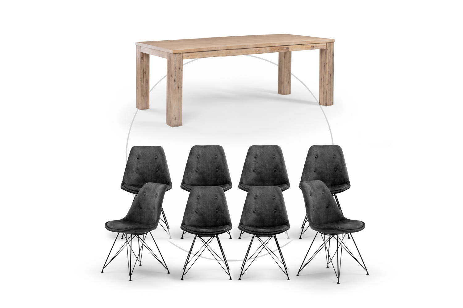 Vancouver Enzo 8 Seater Dining Set (2.4m) - Aged Mercury | Cielo