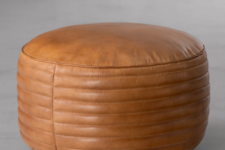 Croft Round Leather Ottoman - Tan For Sale | Cielo