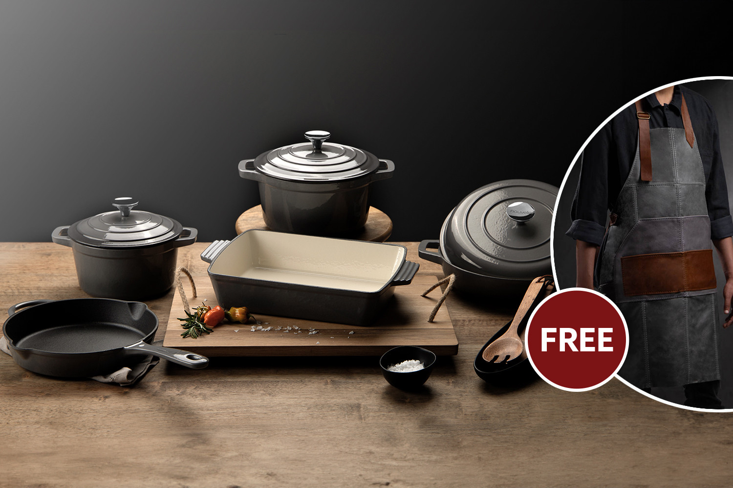 Nouvelle Cookware Set - Grey & Apron - Brown & Ash | Cielo