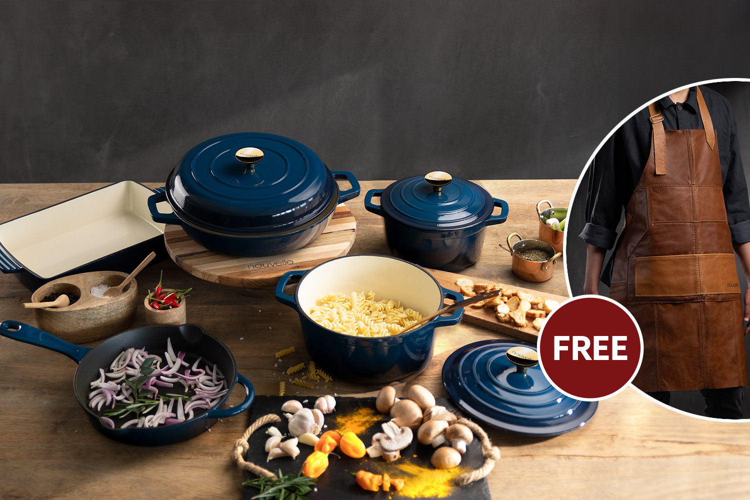 Nouvelle Cookware Set - Midnight & Apron - Brown & Tan | Cielo