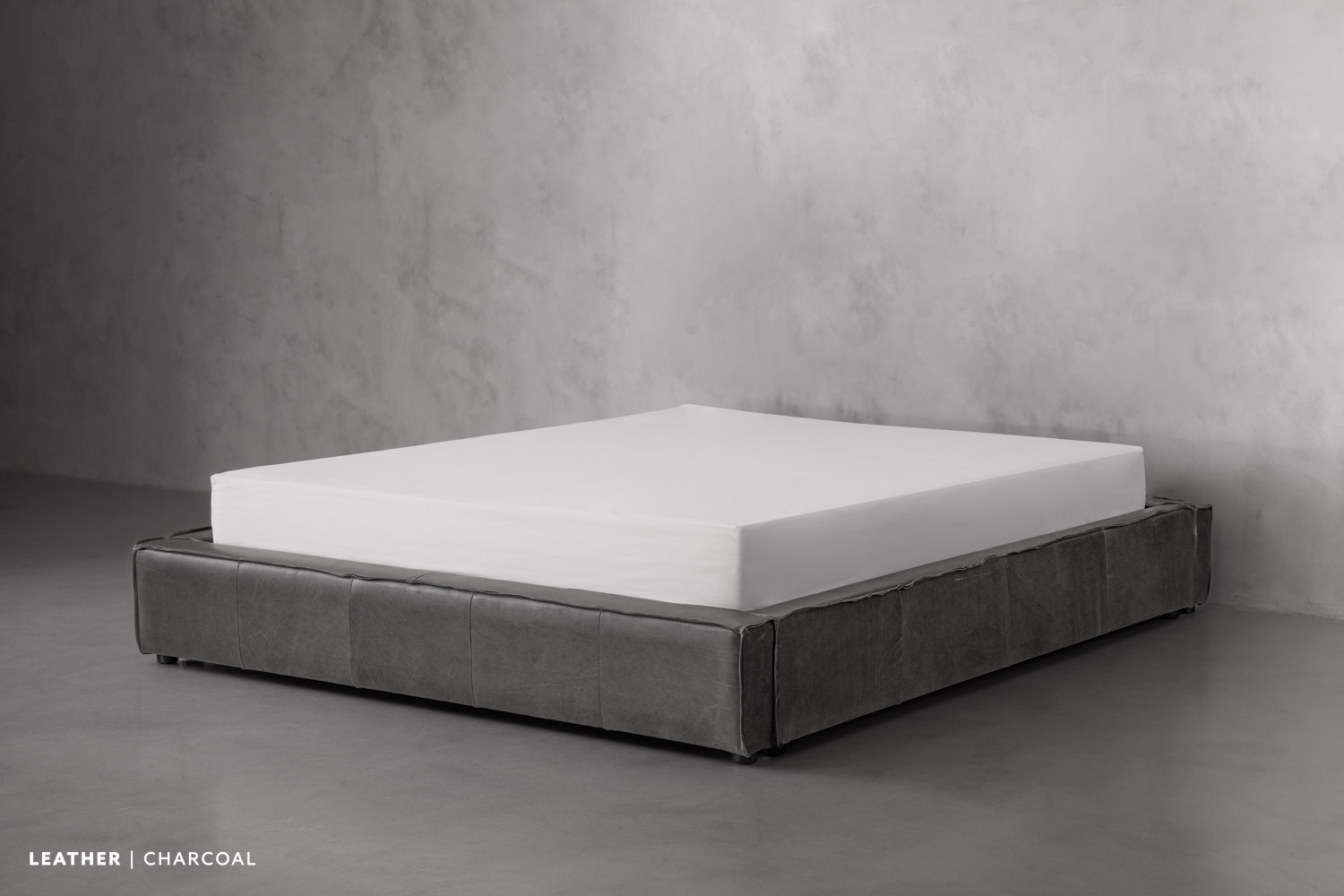 Kendrix Leather Bed Base - Queen - Charcoal | Cielo