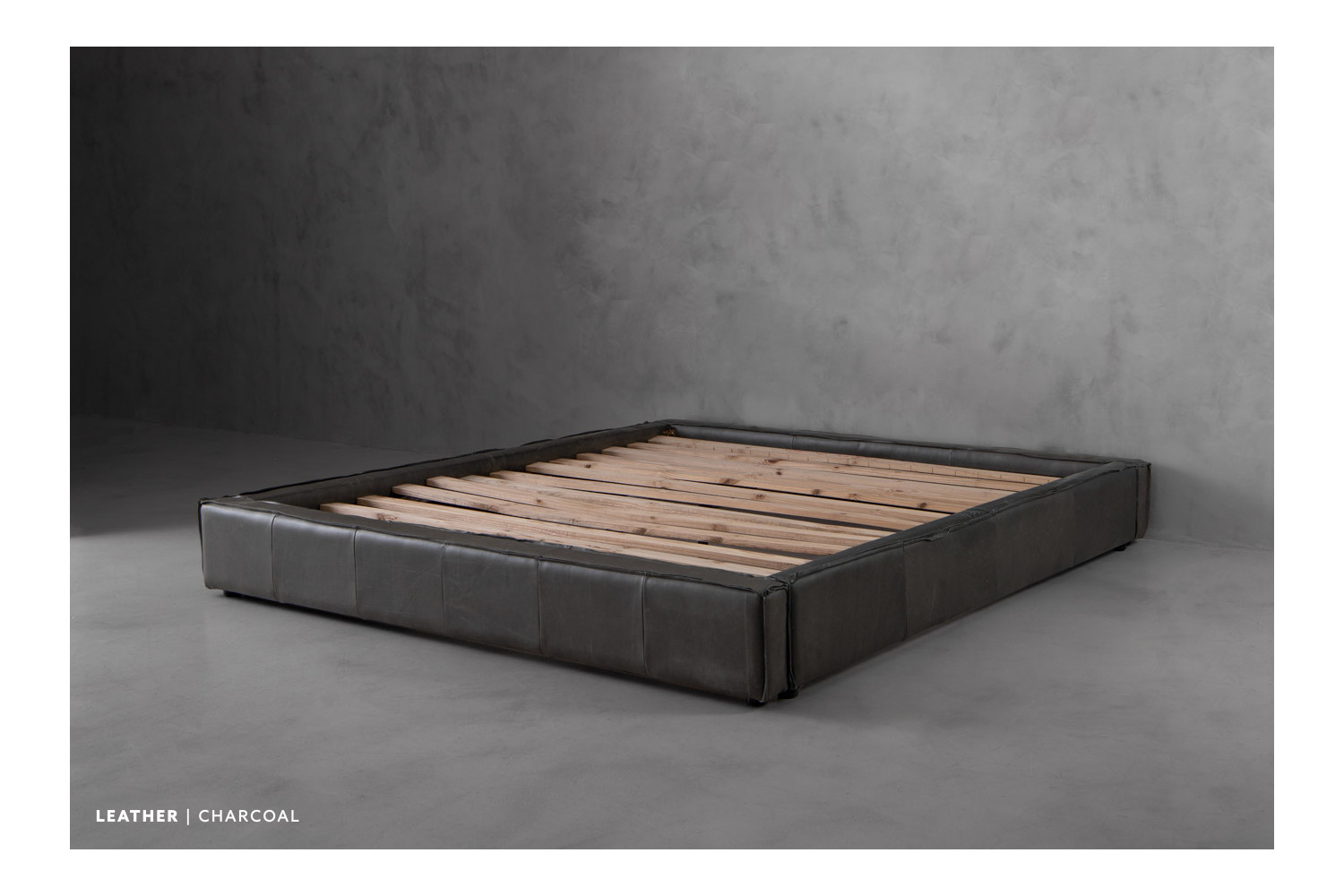 Kendrix Leather Bed Base - King XL - Charcoal | Cielo