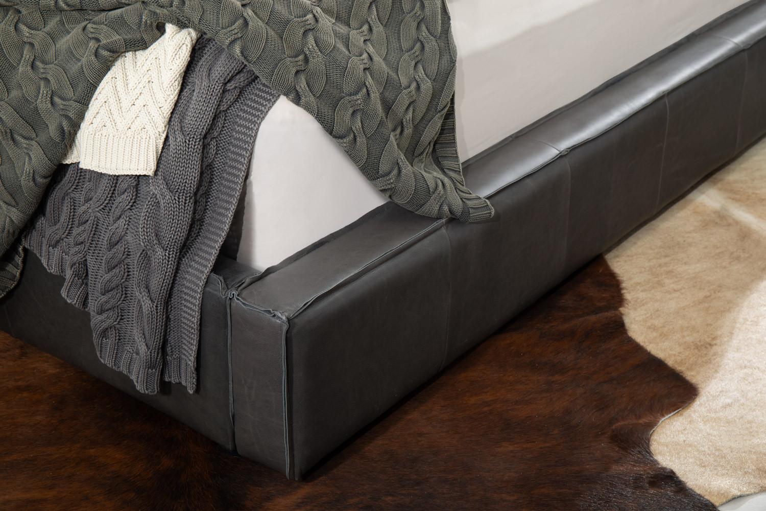 Kendrix Leather Bed Base King XL Charcoal For Sale | Cielo