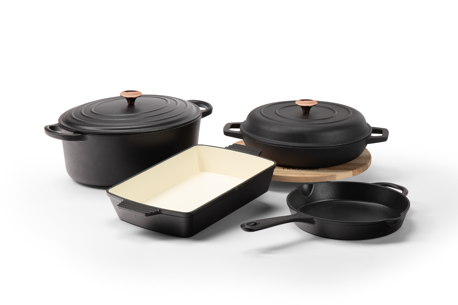 Nouvelle Cast Iron 6-Piece Roaster Set - Matte Black