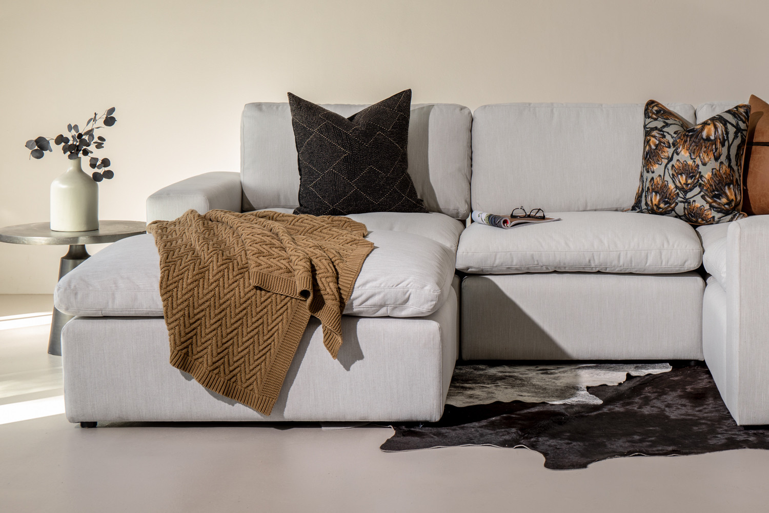 Bexley Modular Couch - Corner Couch Set with Ottoman - Pearl | Cielo