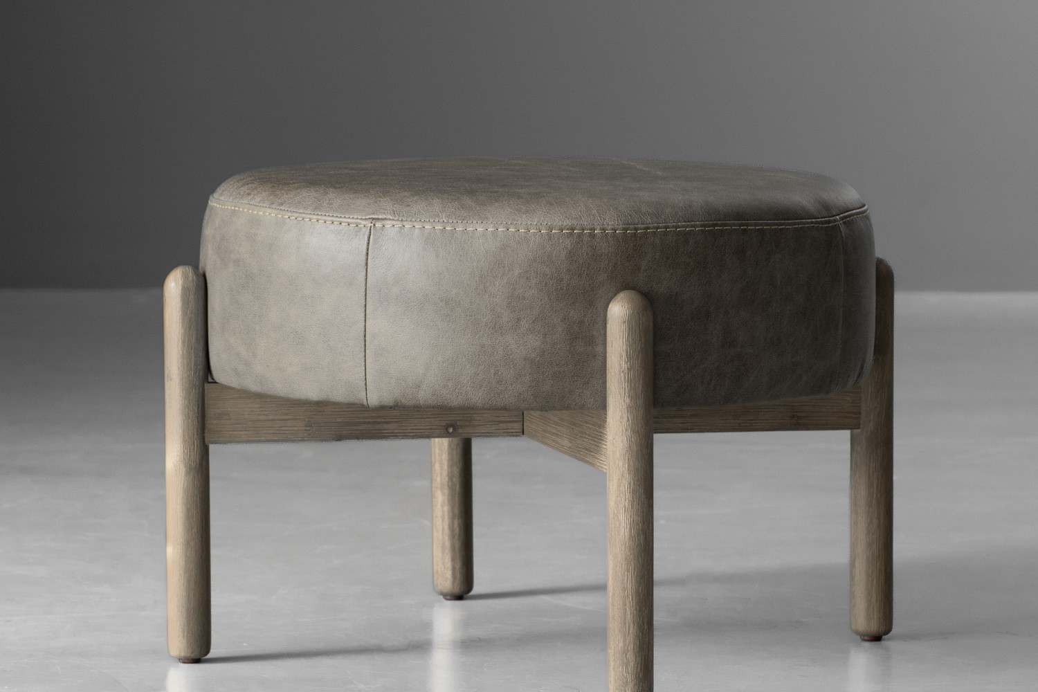 Prague Round Leather Ottoman Medium - Graphite | Cielo