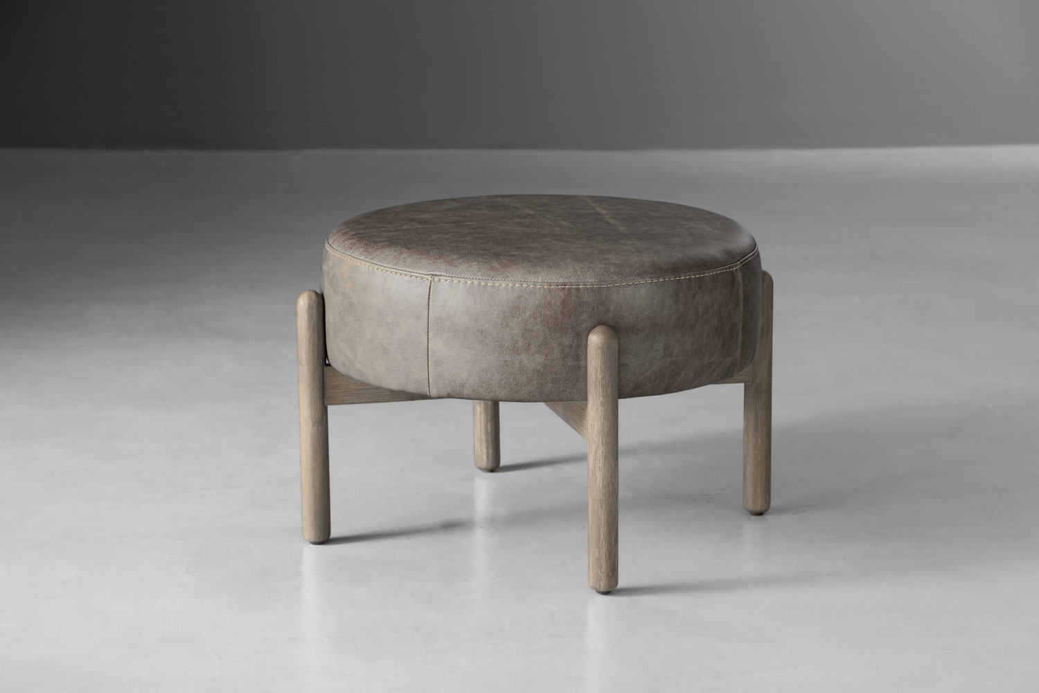 Prague Round Leather Ottoman Medium - Graphite | Cielo