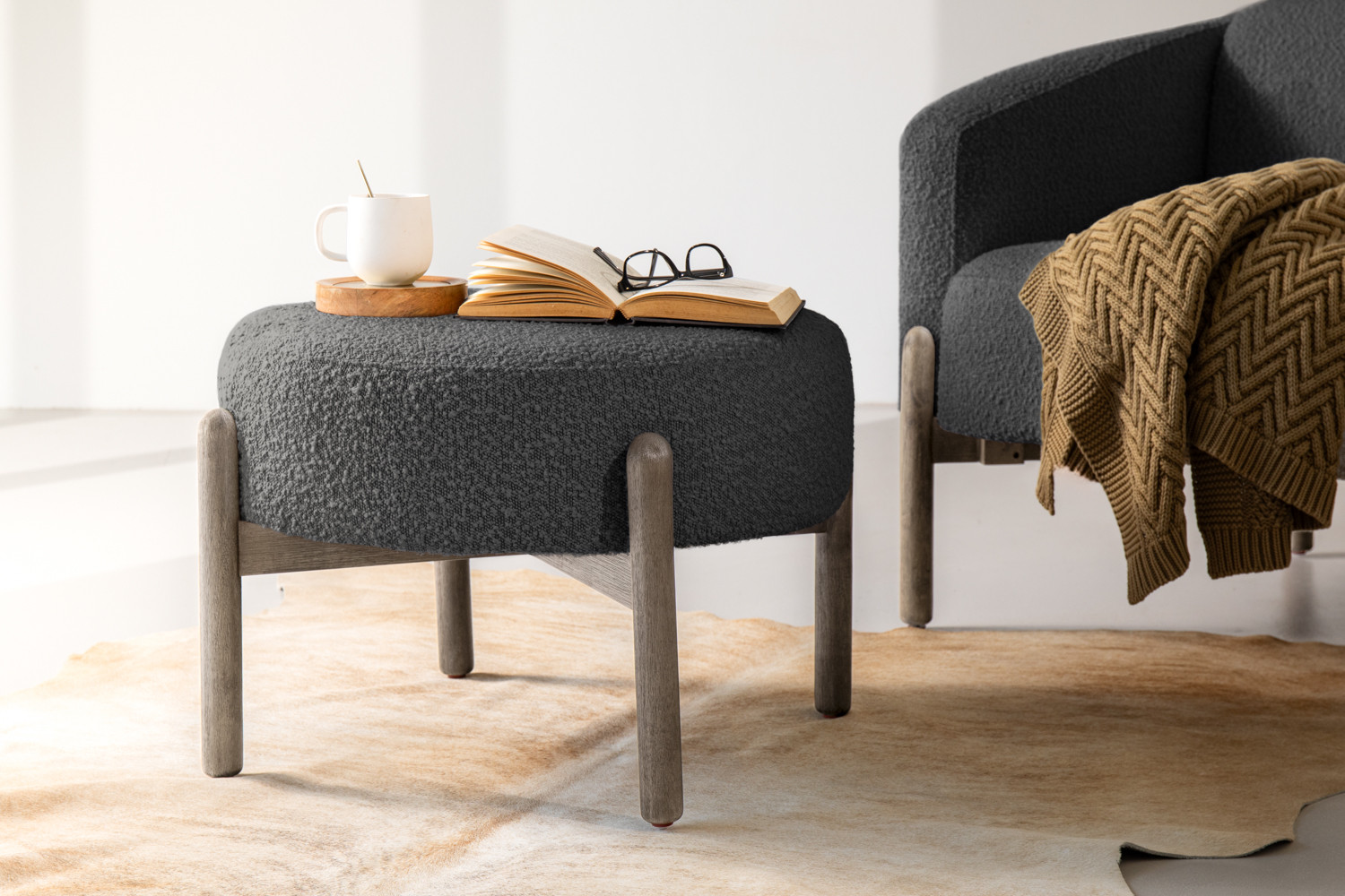 Prague Round Ottoman - Medium - Storm Grey | Cielo