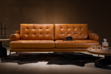 Fletcher 3-Seater Leather Couch - Bourbon For Sale | Cielo