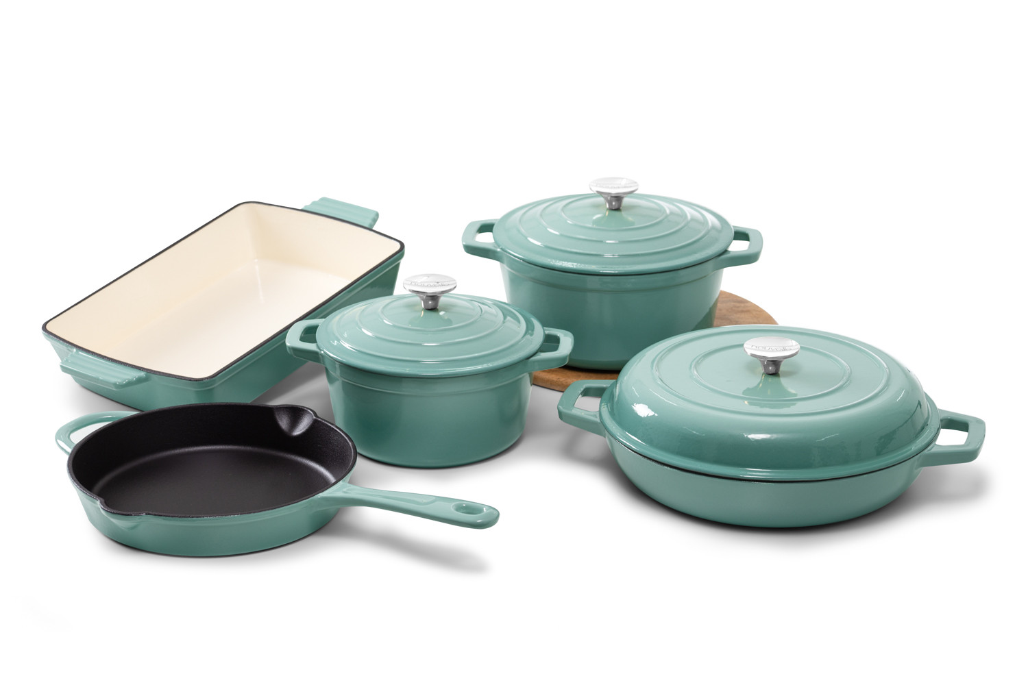 Nouvelle Cast Iron 8 Piece Cookware Set - Misty Teal | Cielo