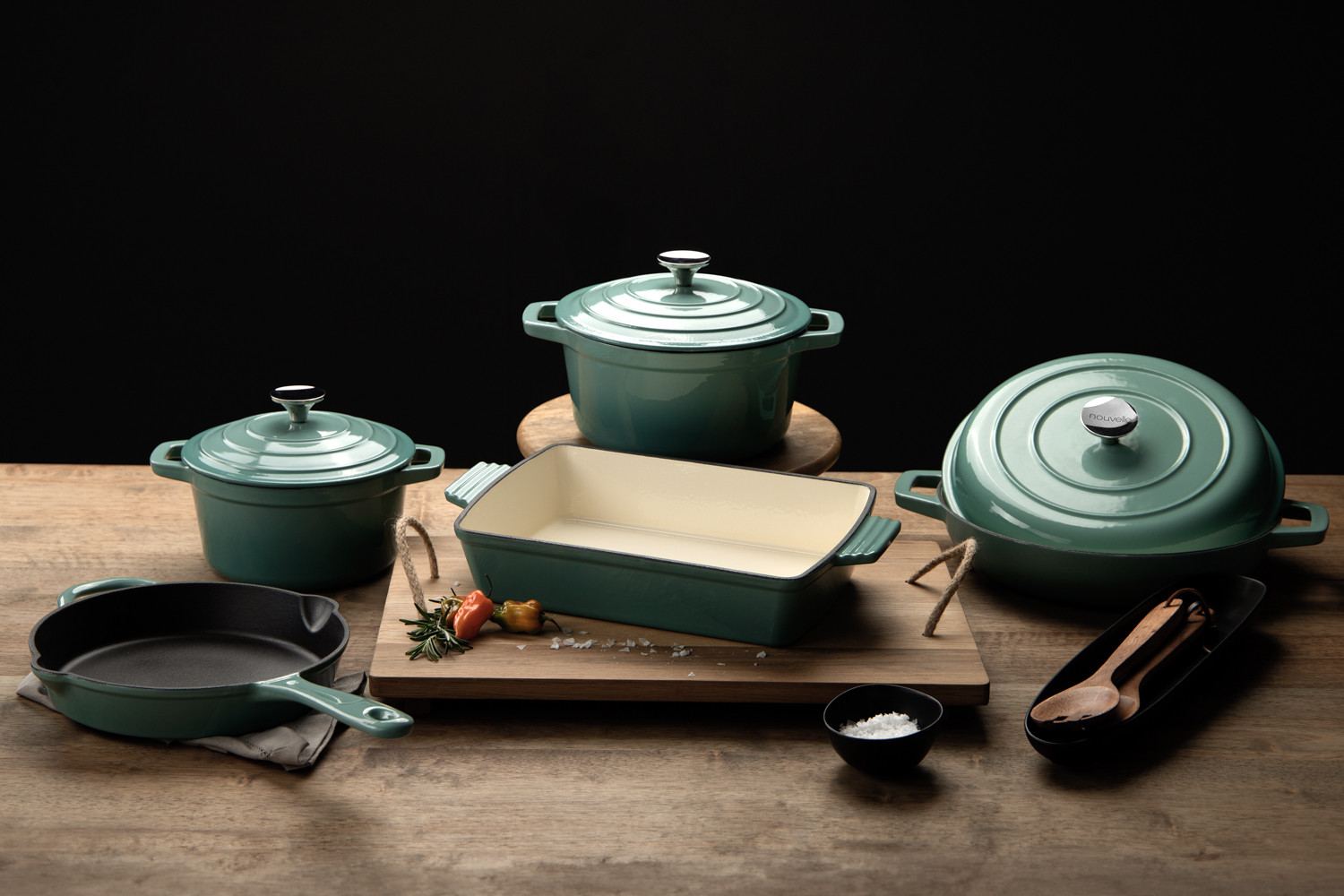 Nouvelle Cast Iron 8 Piece Cookware Set - Misty Teal | Cielo