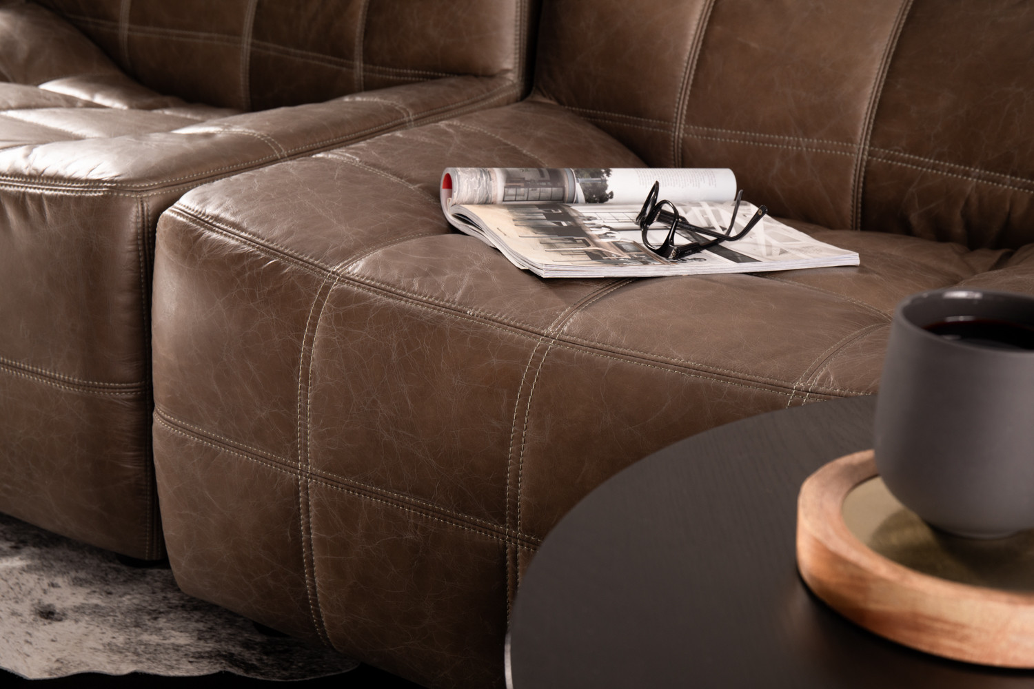 Orson Modular Open 3-Seater Leather Couch - Sahara | Cielo