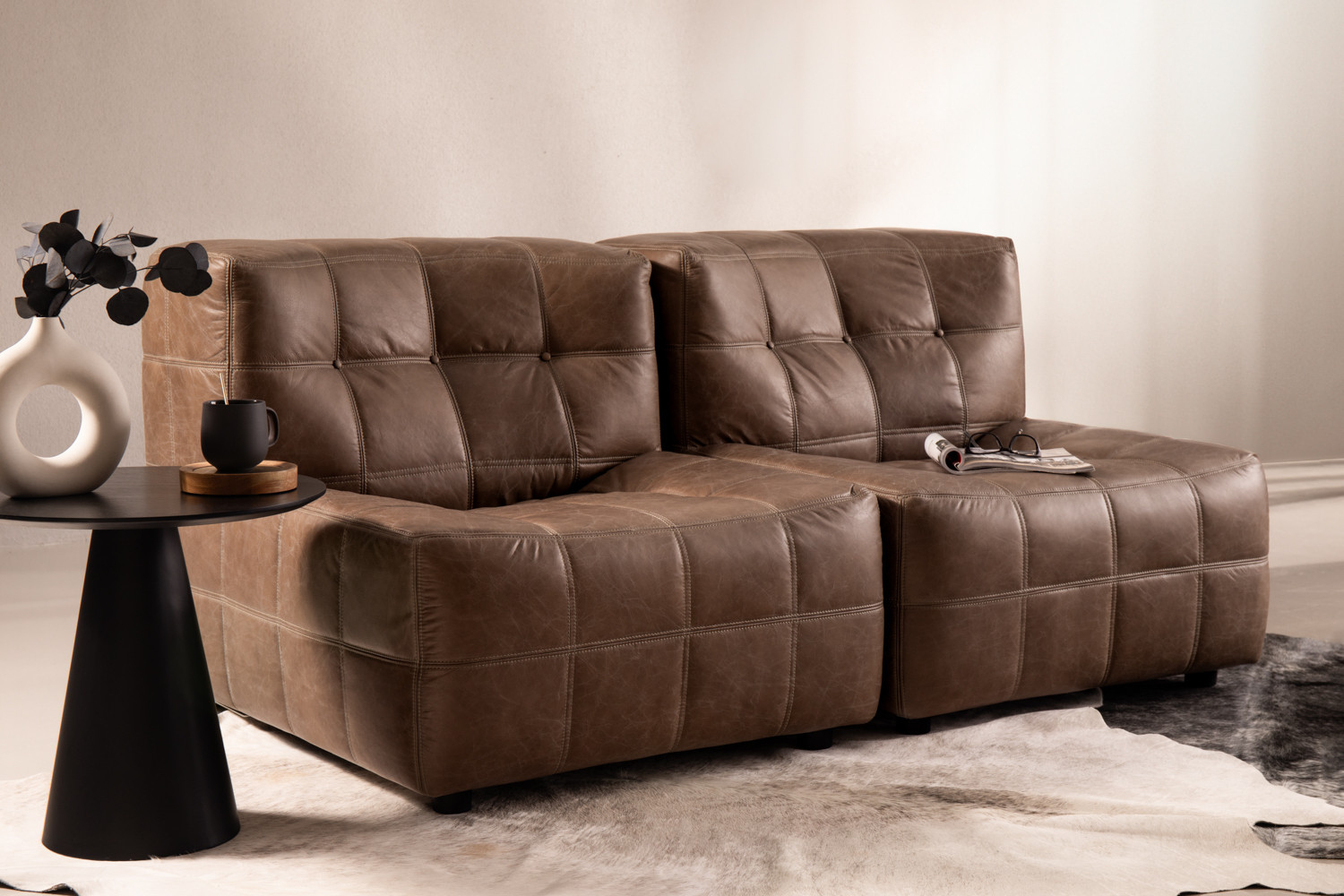 Orson Modular Open 2 Seater Leather Couch-Sahara | Cielo