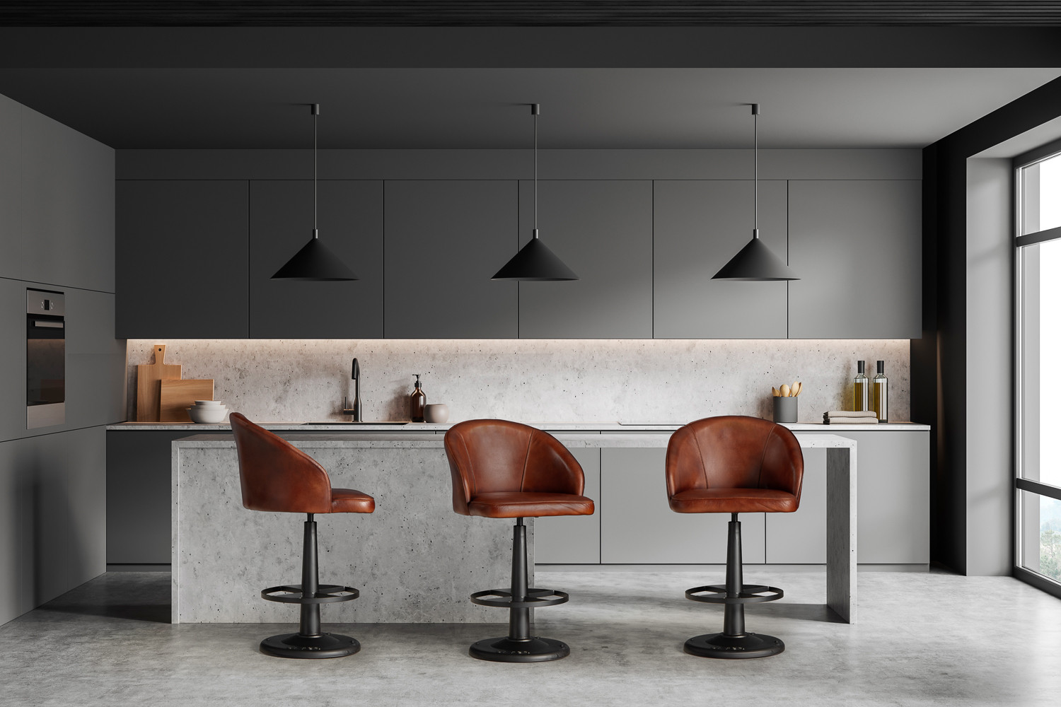 Bronson Leather Counter Bar Stool - Vintage Brown | Cielo