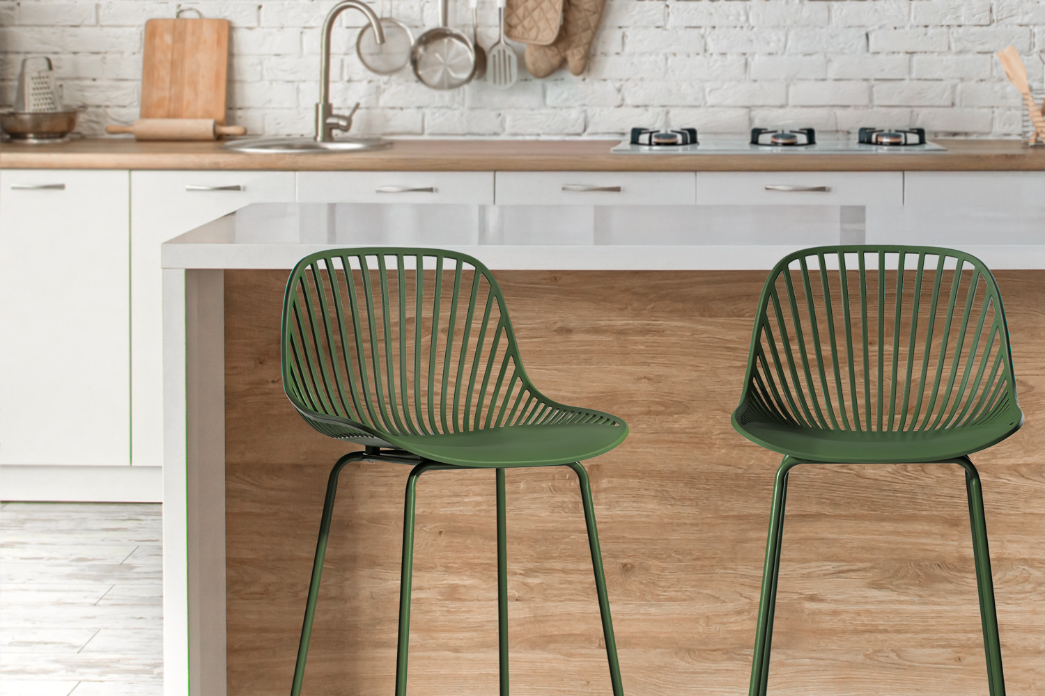 Yara Counter Bar Chair - Forest Green For Sale | Cielo