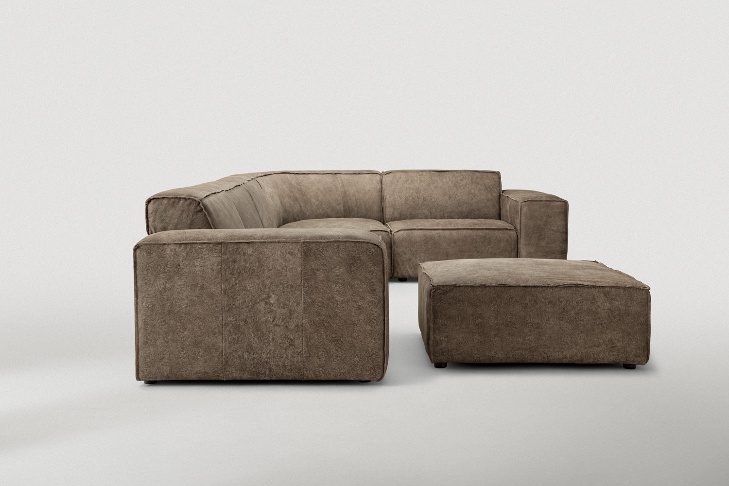 Jagger Leather Modular - Grand Corner Couch with Ottoman - Dune | Nubuck Leather Lounge Set | Cielo