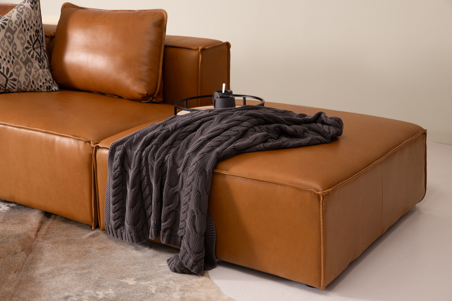 Montclair Leather Modular Open 3-Seater Couch - Desert Tan ...