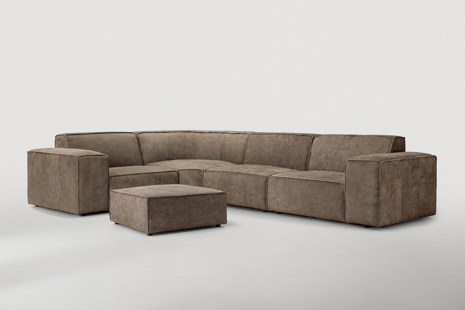 Jagger Leather Modular Corner Couch with Ottoman | Nubuck Leather ...