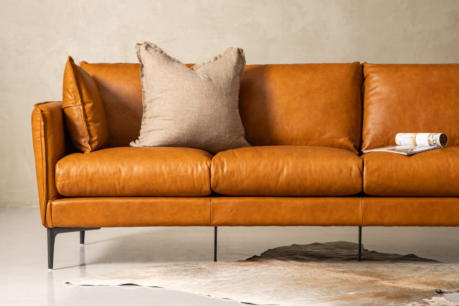Everly 3-Seater Leather Couch - Whiskey For Sale | Cielo