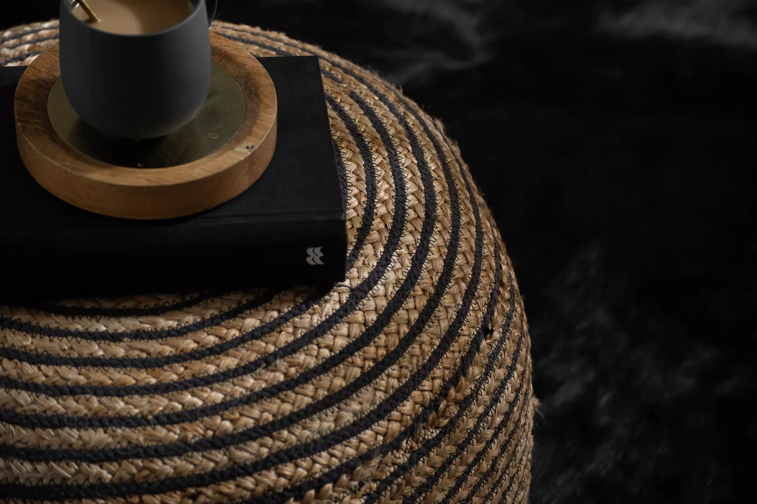 Zale Handmade Ottoman - Natural & Black For Sale | Cielo