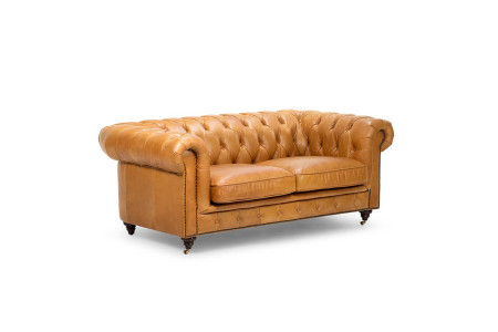 Jefferson Chesterfield 2 Seater Leather Couch - Tan Brown | Cielo