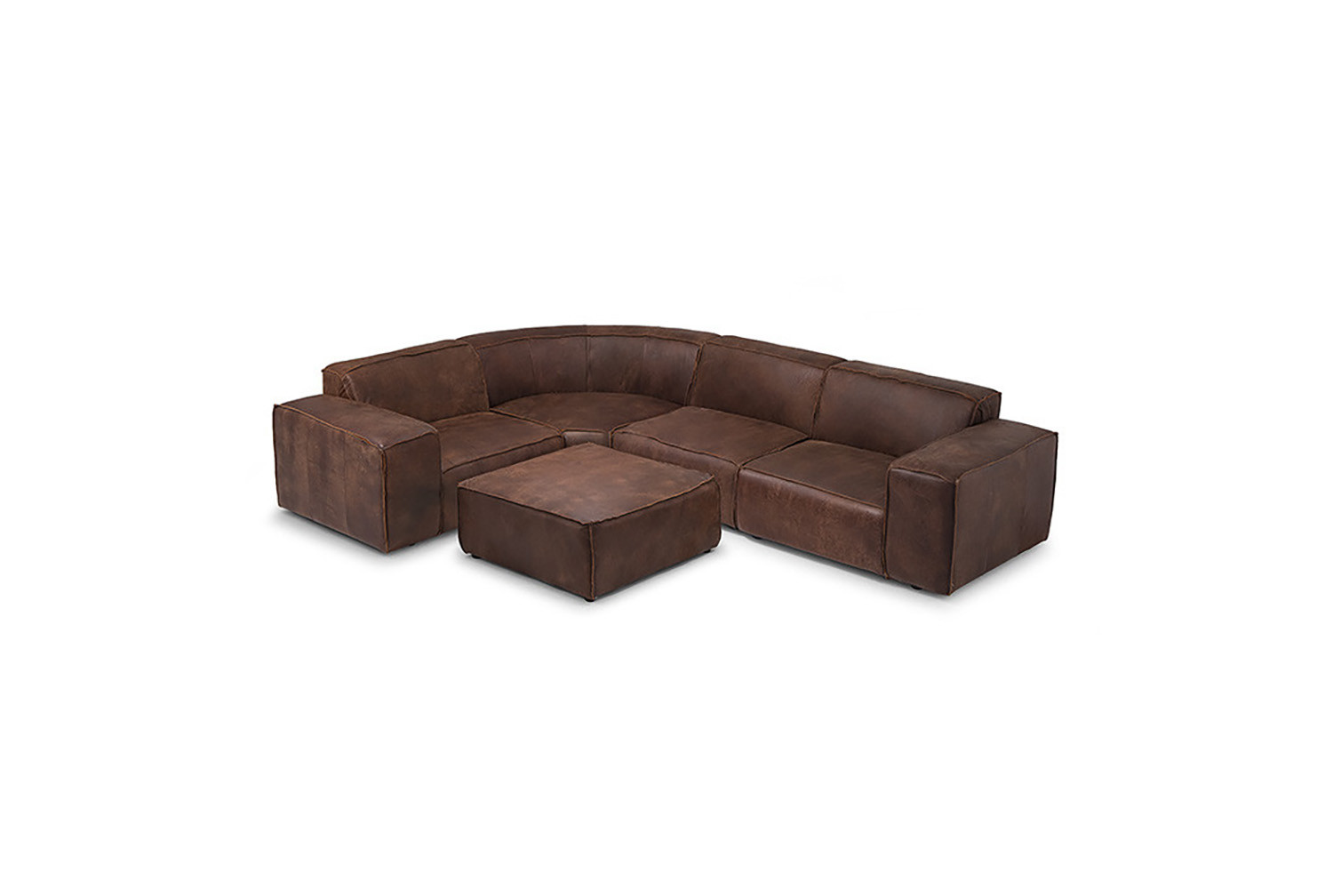 Jagger Leather Modular - Corner Couch With Ottoman - Spice | Cielo