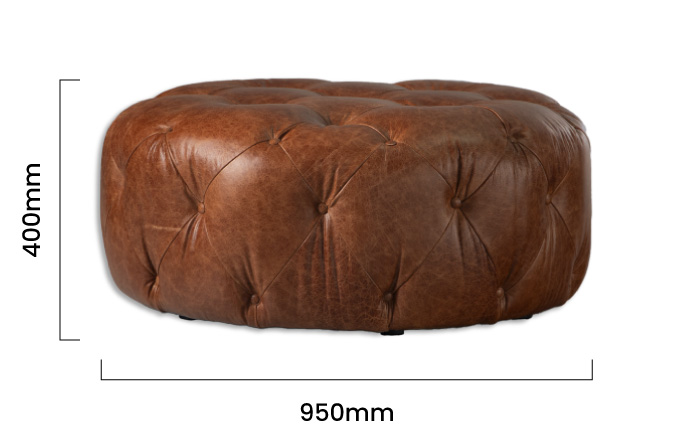 Amara Round Leather Ottoman - Vintage Tan For Sale | Cielo
