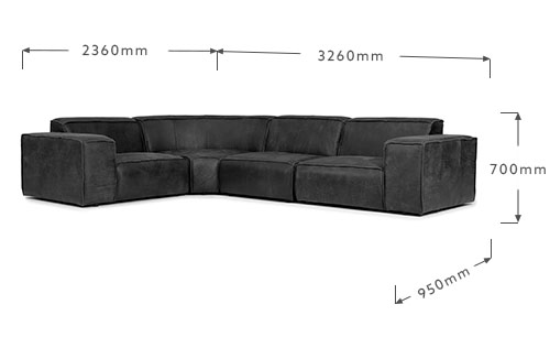 Jagger Leather Modular - Corner Couch Set - Lead | Cielo